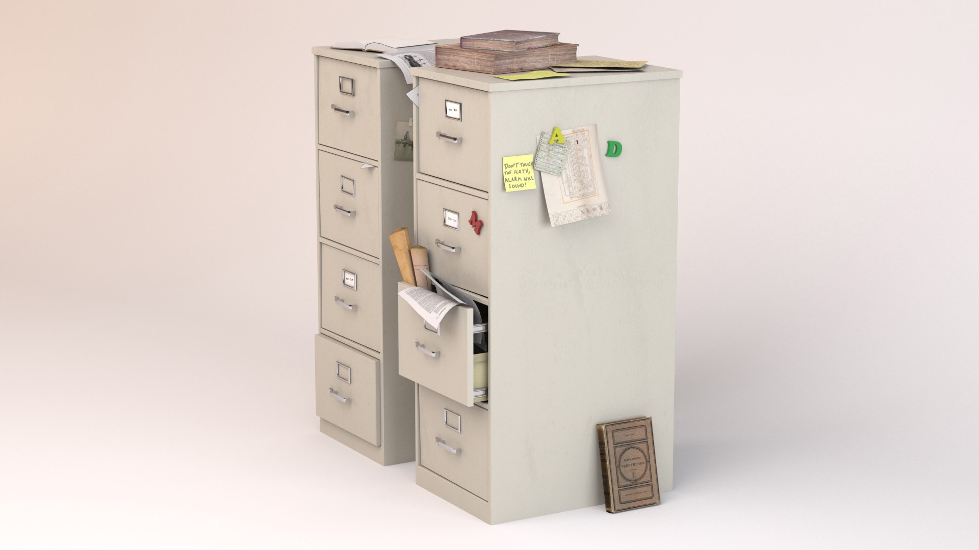 3d Model Cluttered Filing Cabinet