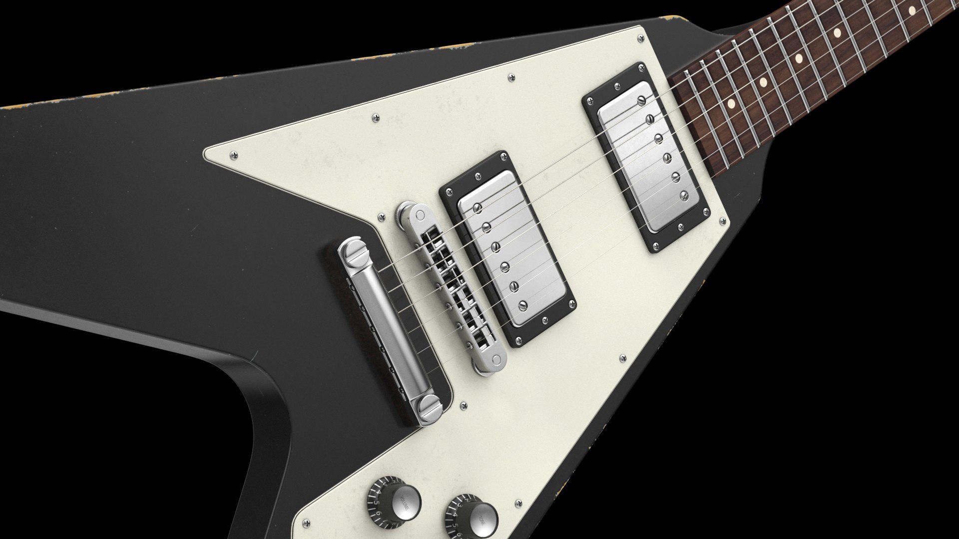3D Gibson Flying V Black Electric Guitar Model - TurboSquid 2083304