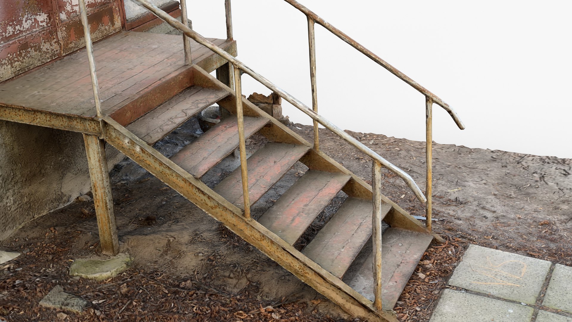 3D 3D Scan Of Rusty Metal Stairs To Old Door Industrial Building ...