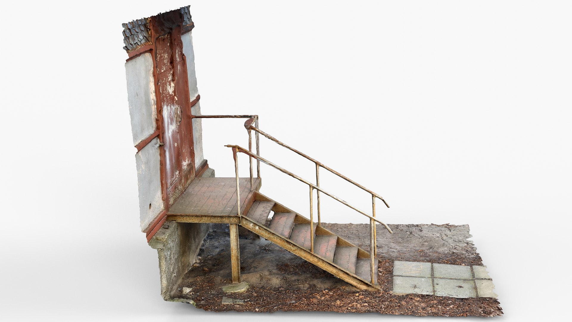 3D 3D Scan Of Rusty Metal Stairs To Old Door Industrial Building ...
