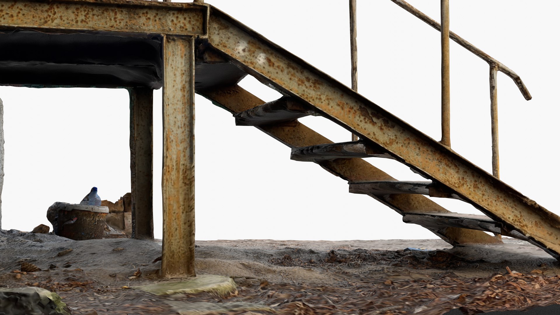3D 3D Scan Of Rusty Metal Stairs To Old Door Industrial Building ...