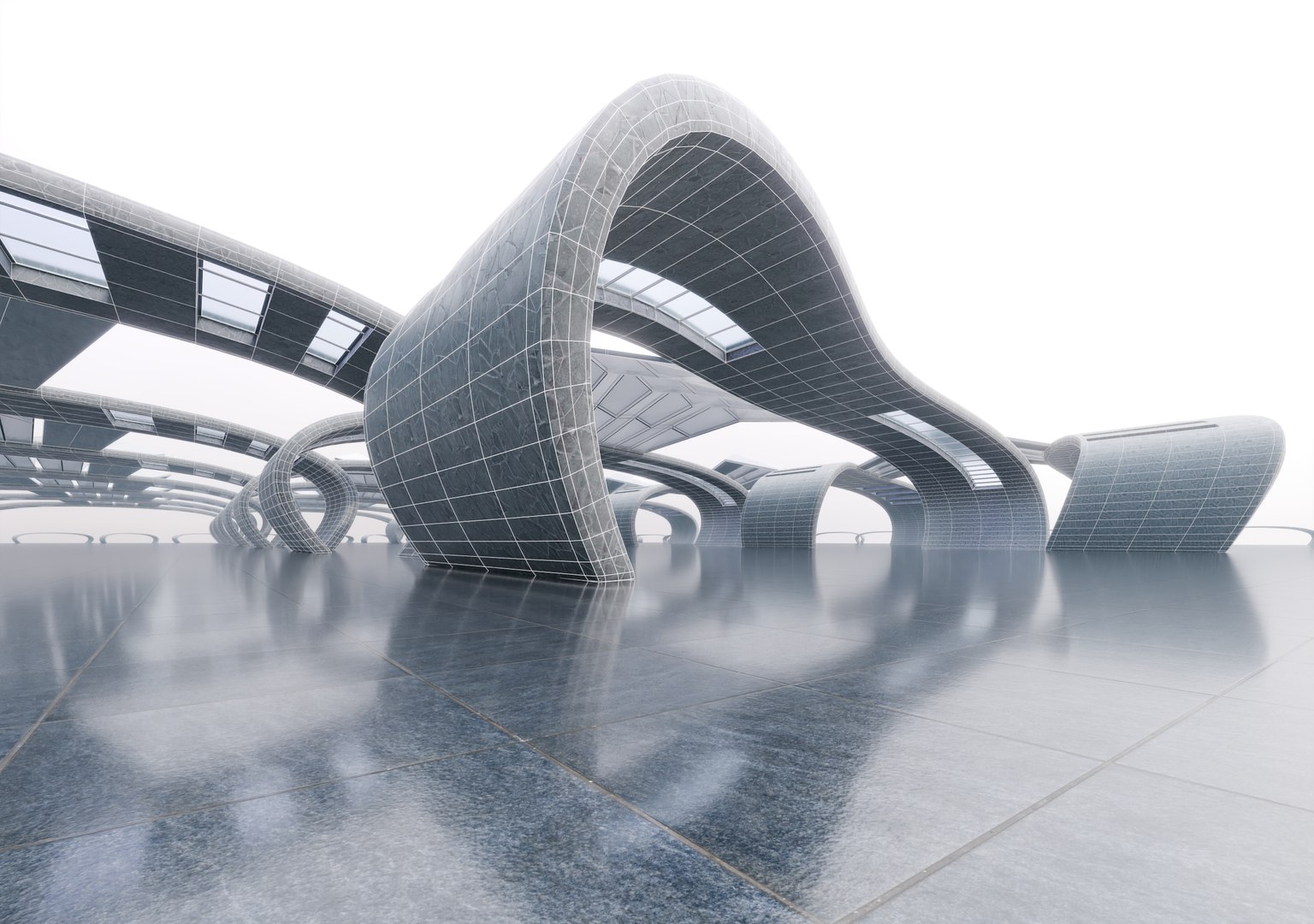 Futuristic Vaulted Corridor - Architectural Background- V2U2 Model ...