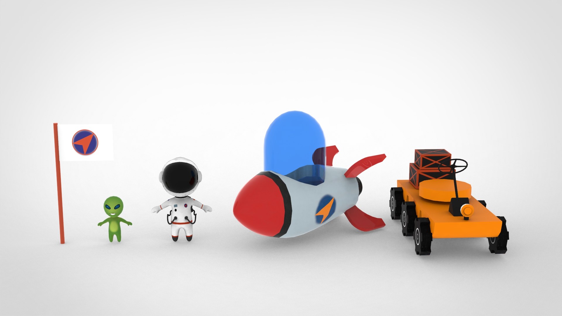 Astronaut And Aliens Cartoon 3D Model - TurboSquid 2084220