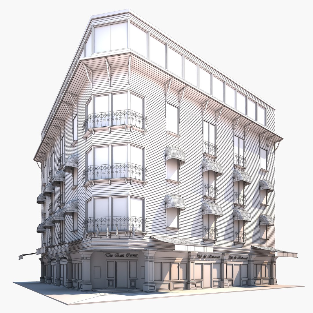 Corner Building Pub Restaurant 3d Model