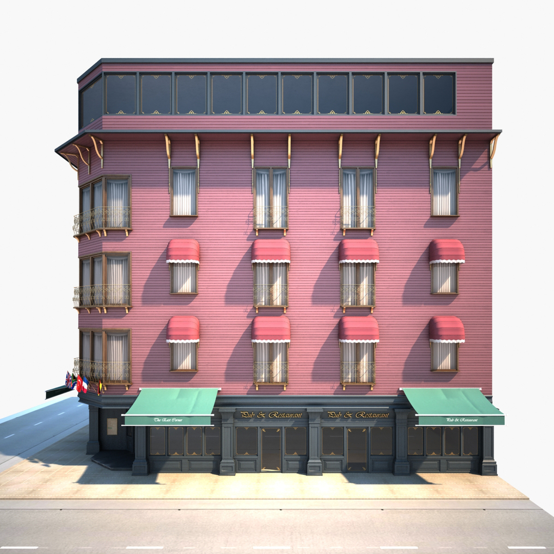 Corner Building Pub Restaurant 3d Model