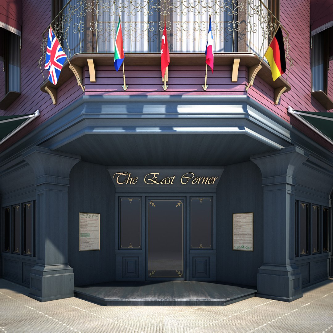 Corner Building Pub Restaurant 3d Model
