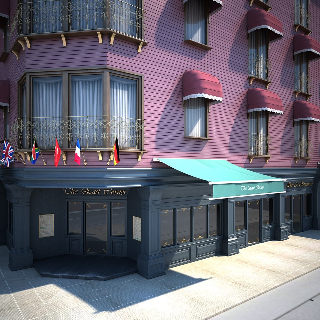 Corner Building Pub Restaurant 3d Model
