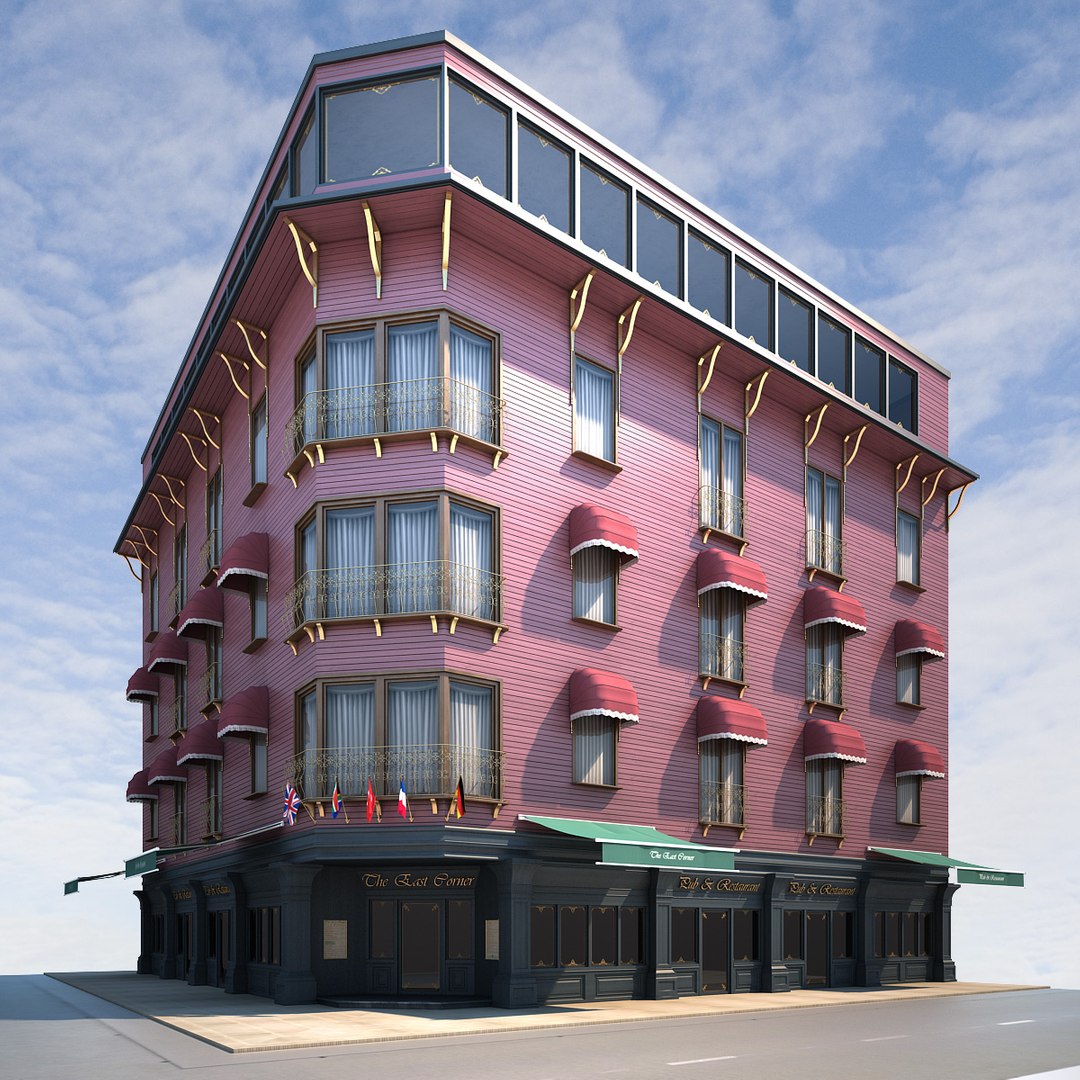 Corner Building Pub Restaurant 3d Model