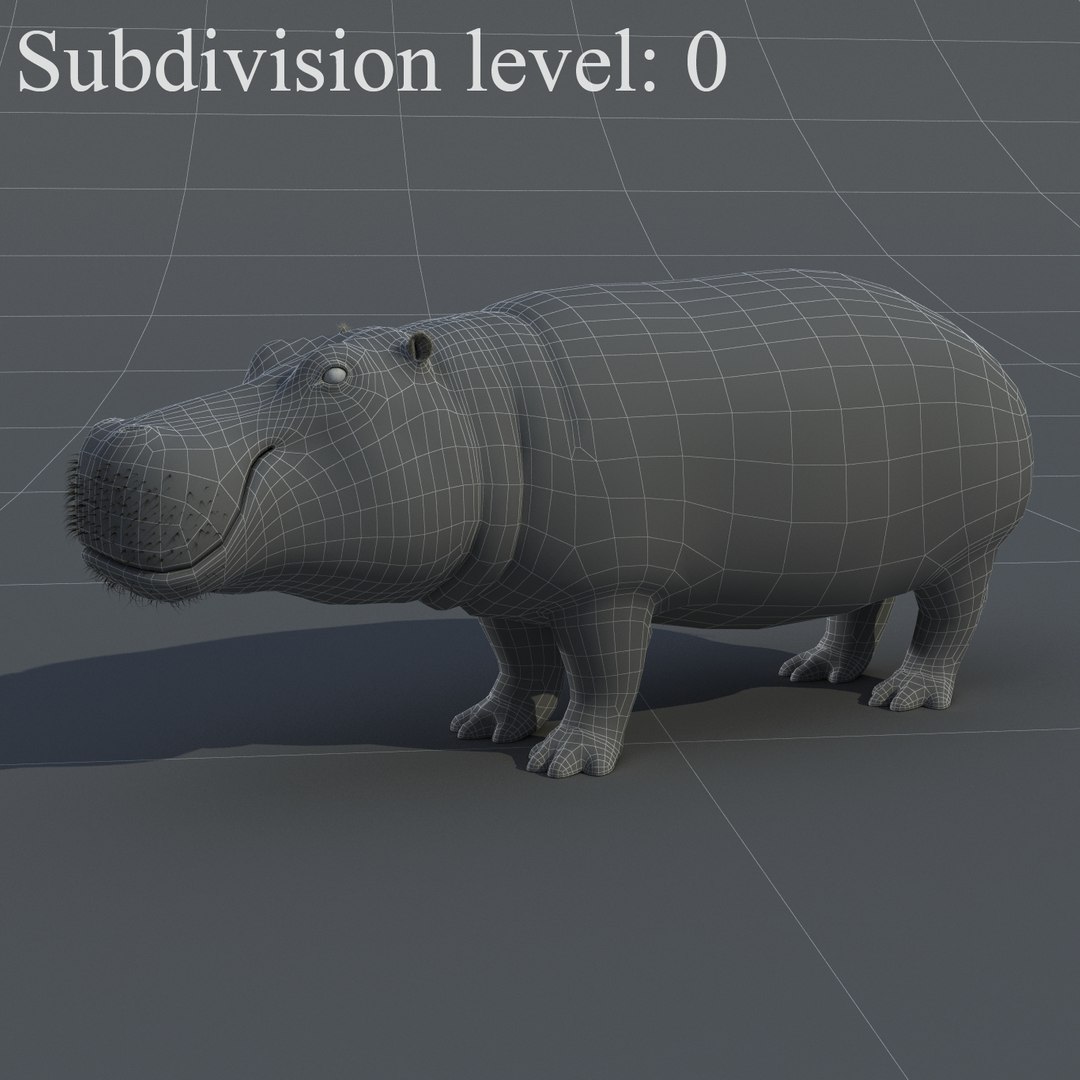 3d model of realistic animation hippo