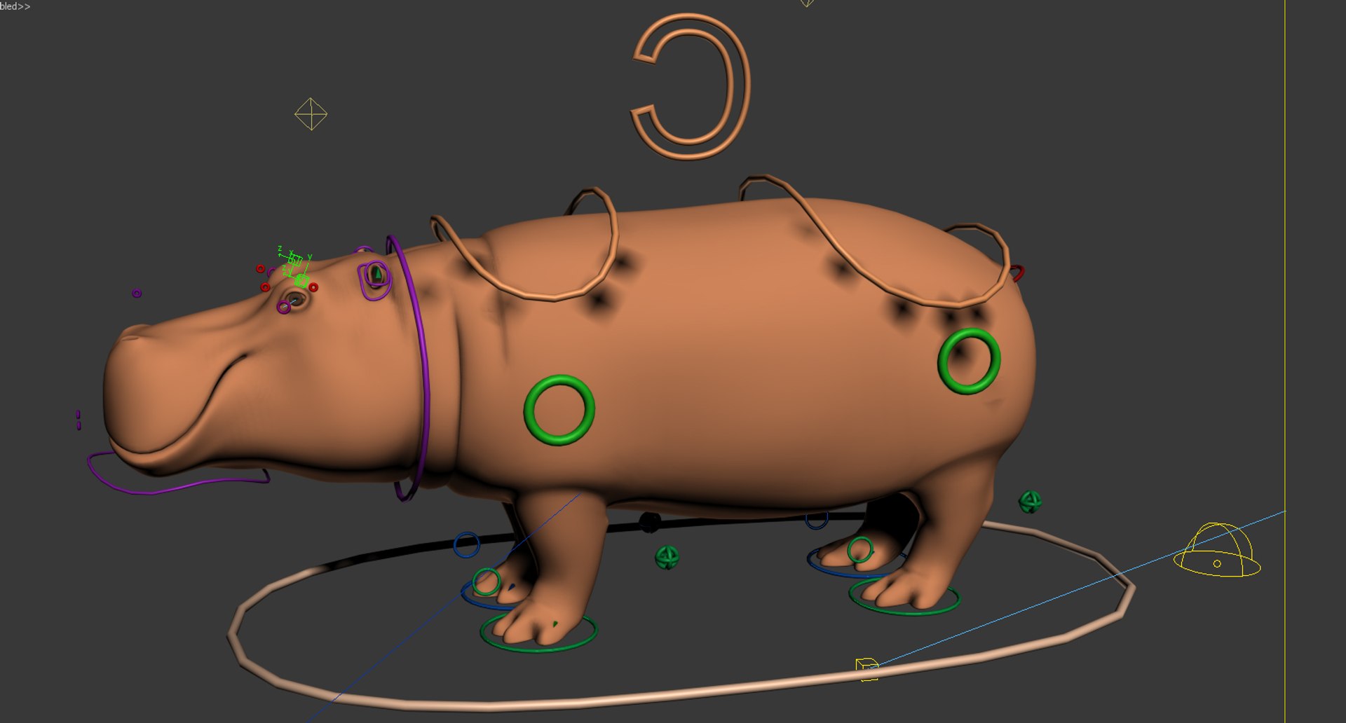 3d model of realistic animation hippo