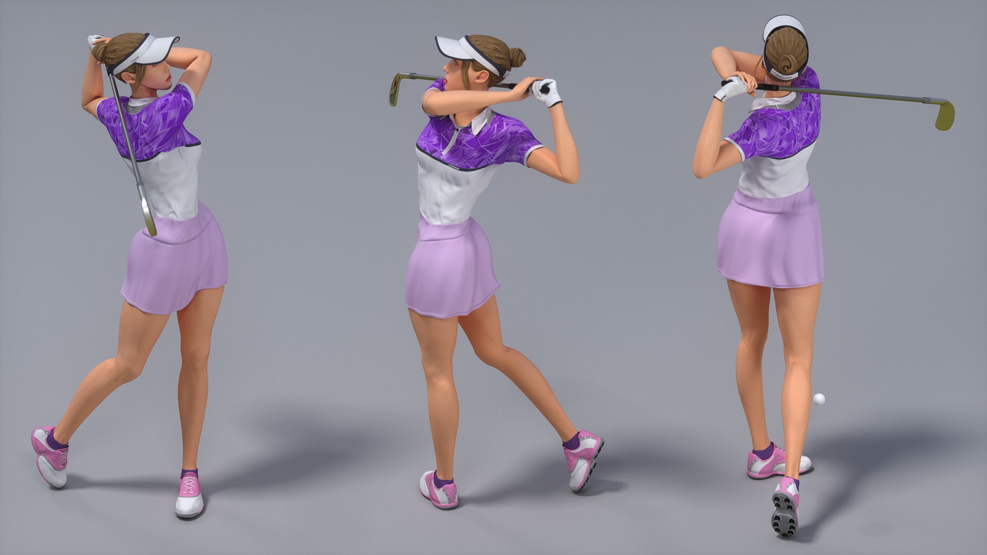 3D White Female Golf Player Animated HQ - TurboSquid 2225722