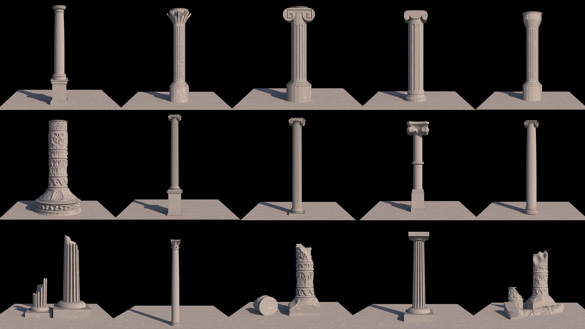 3D A Collection Of 17 Ancient Columns - TurboSquid 1986003