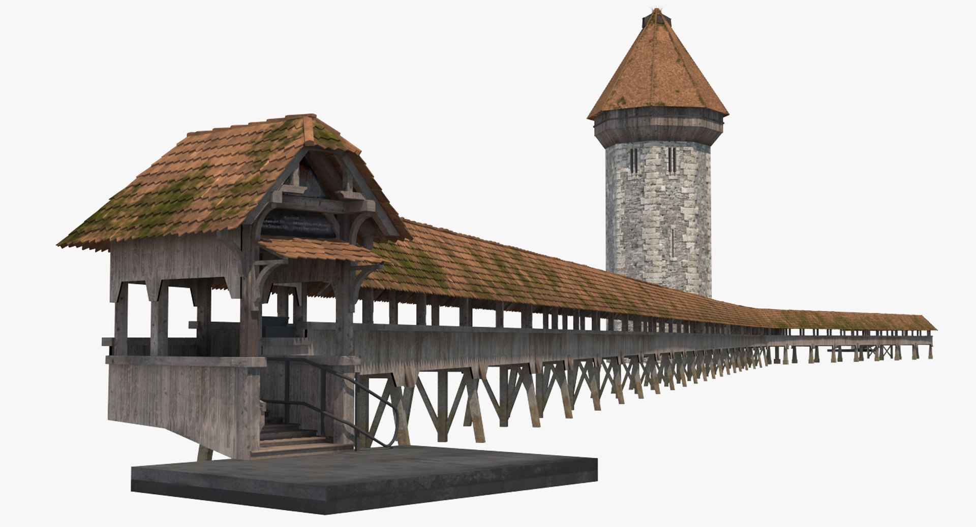 3d Chapel Bridge Wooden Footbridge Model