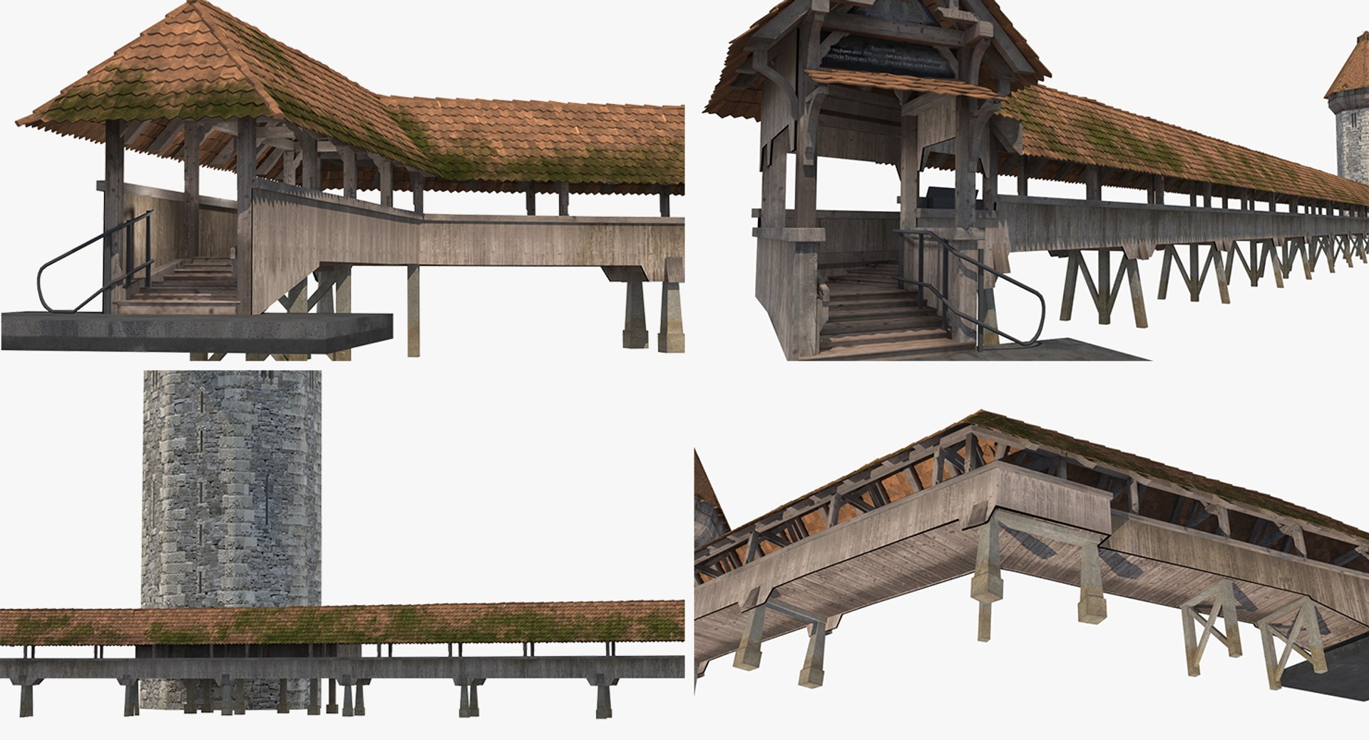 3d Chapel Bridge Wooden Footbridge Model