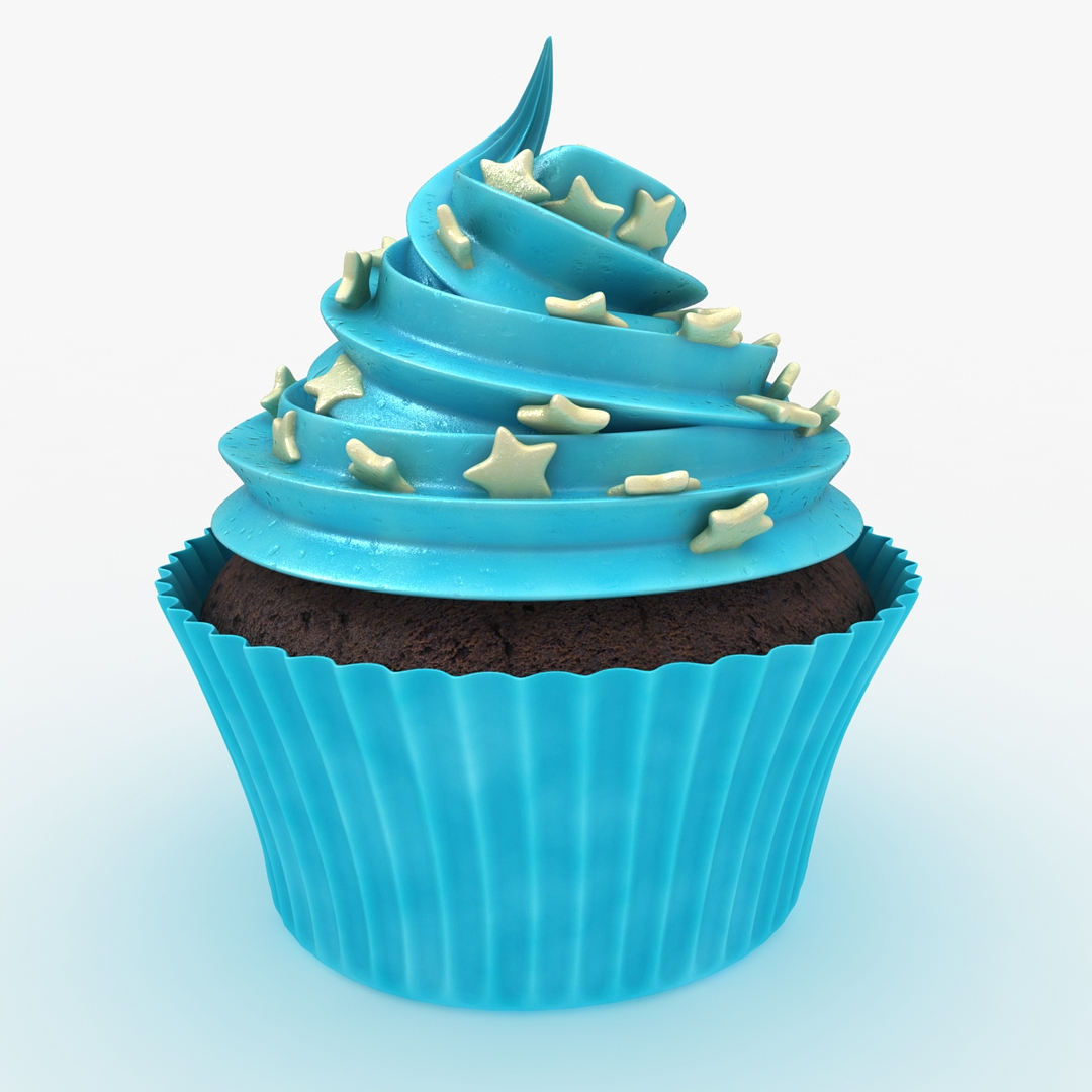 Realistic Cupcake Blue 3d Model