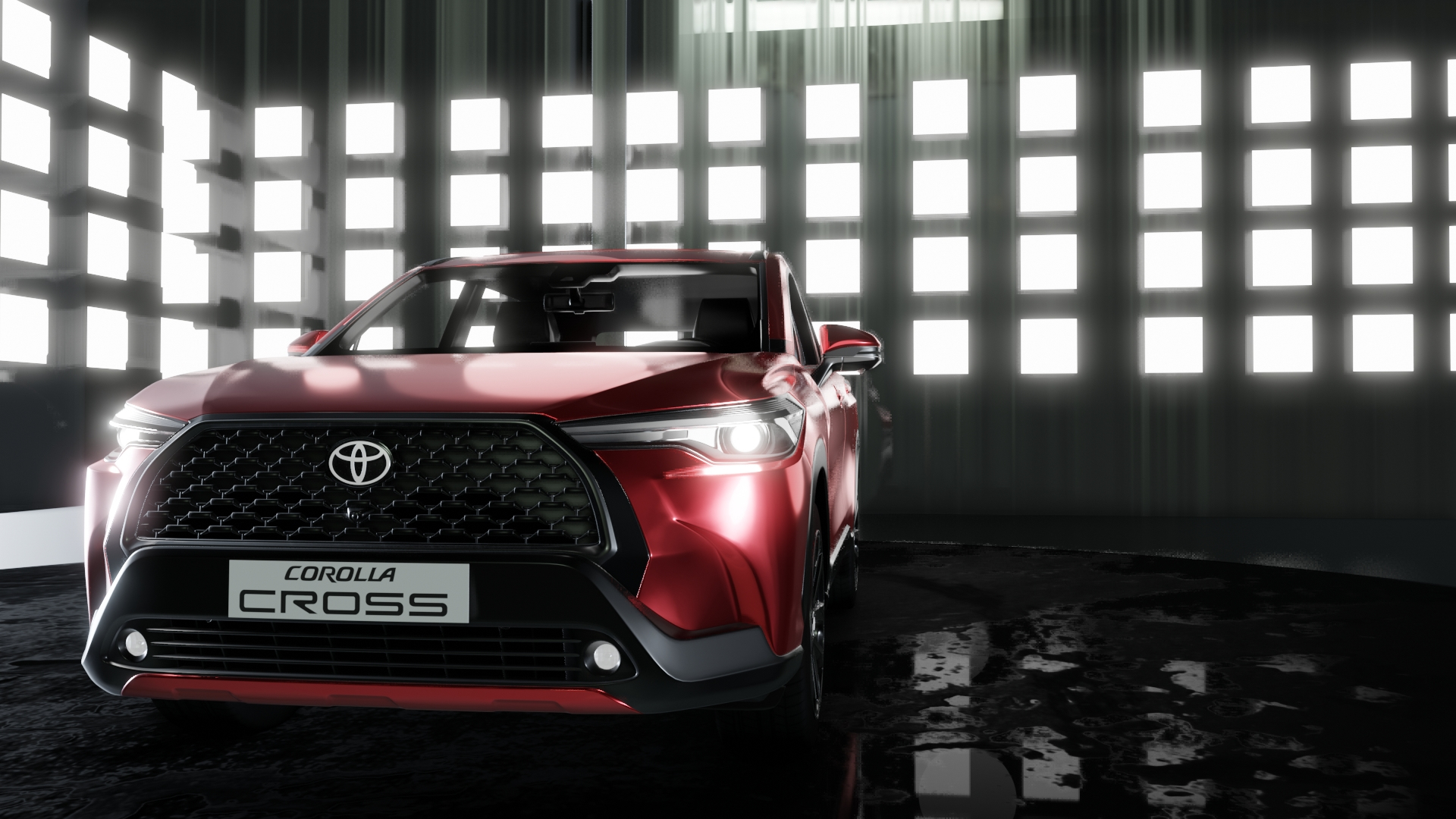 Car Toyota Corolla Cross 2021 Red In Scene 3D - TurboSquid 1859065