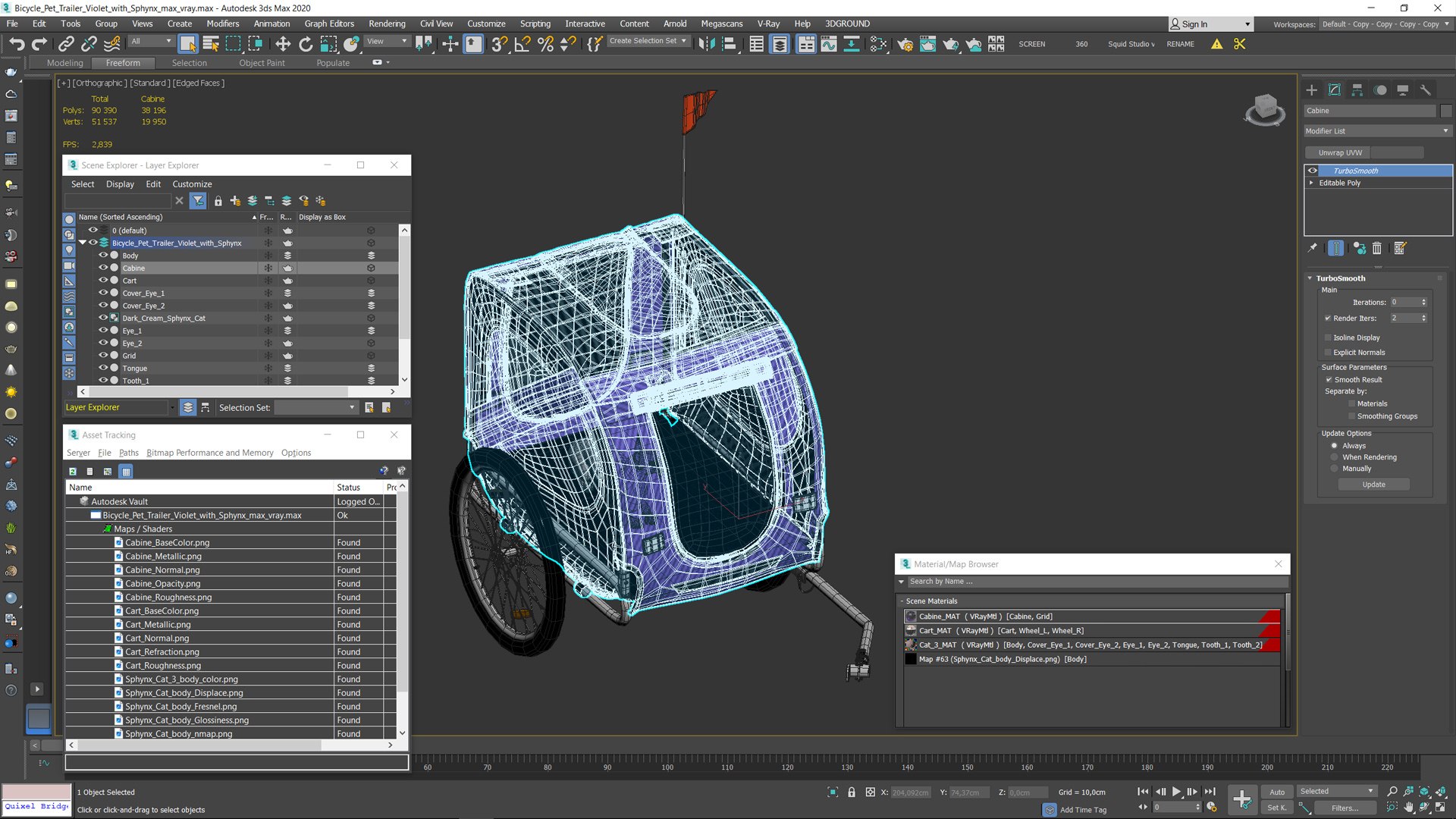 3D Model Bicycle Pet Trailer Violet With Sphynx - TurboSquid 2354690