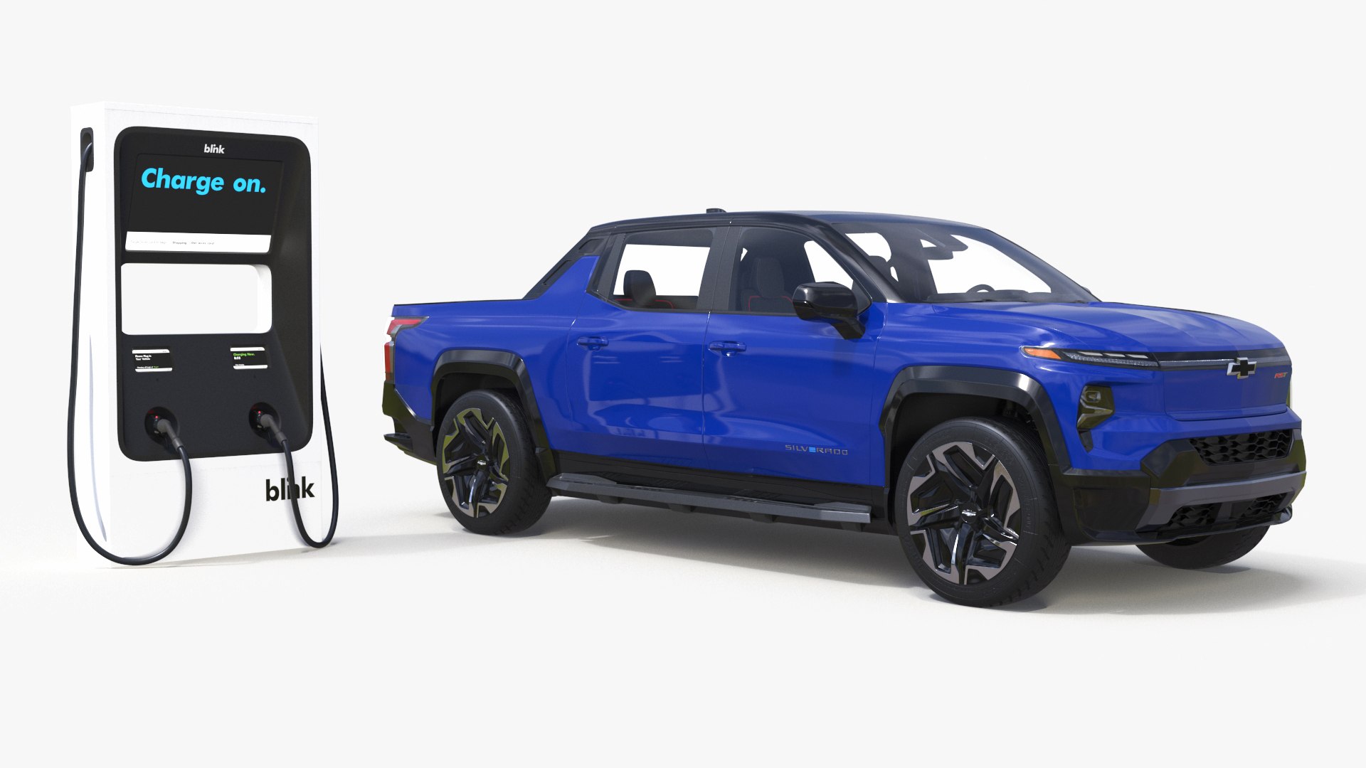 Chevrolet Silverado EV Blue With Blink Car Fast Charger 3D Model ...