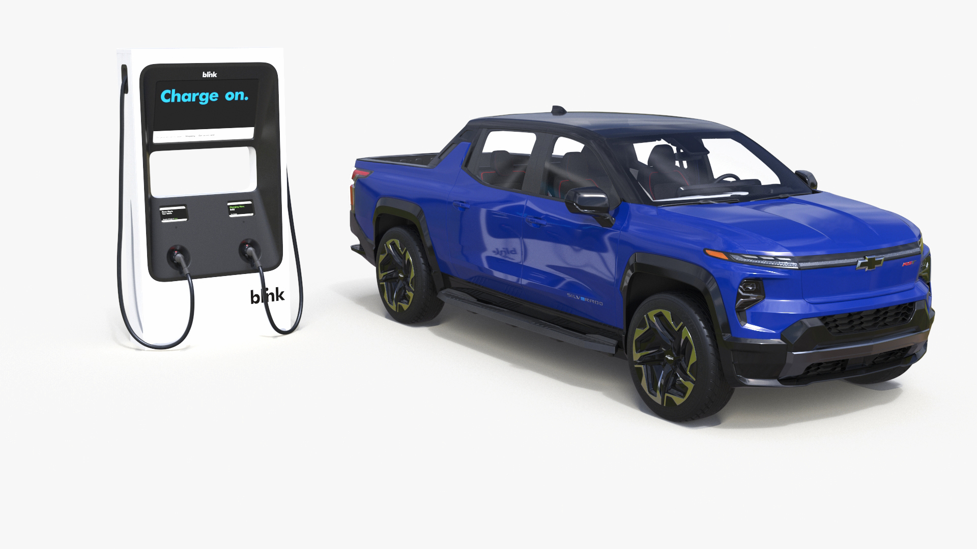 Chevrolet Silverado EV Blue With Blink Car Fast Charger 3D Model ...