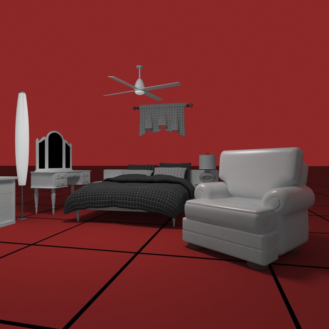 3d Model Bed Pillows Chair