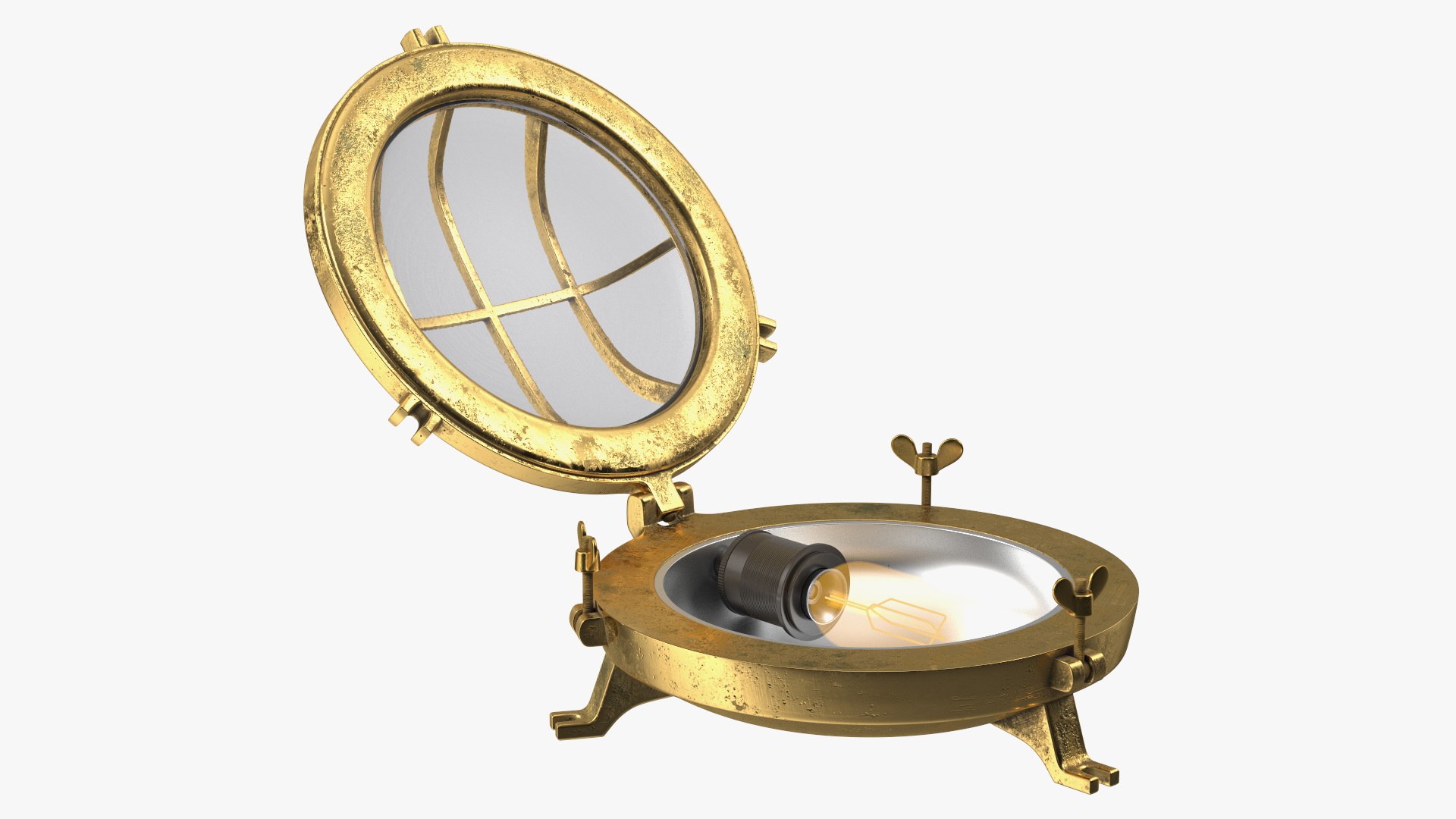 3D Bulkhead Brass Light With Clear Glass On State - TurboSquid 1980767