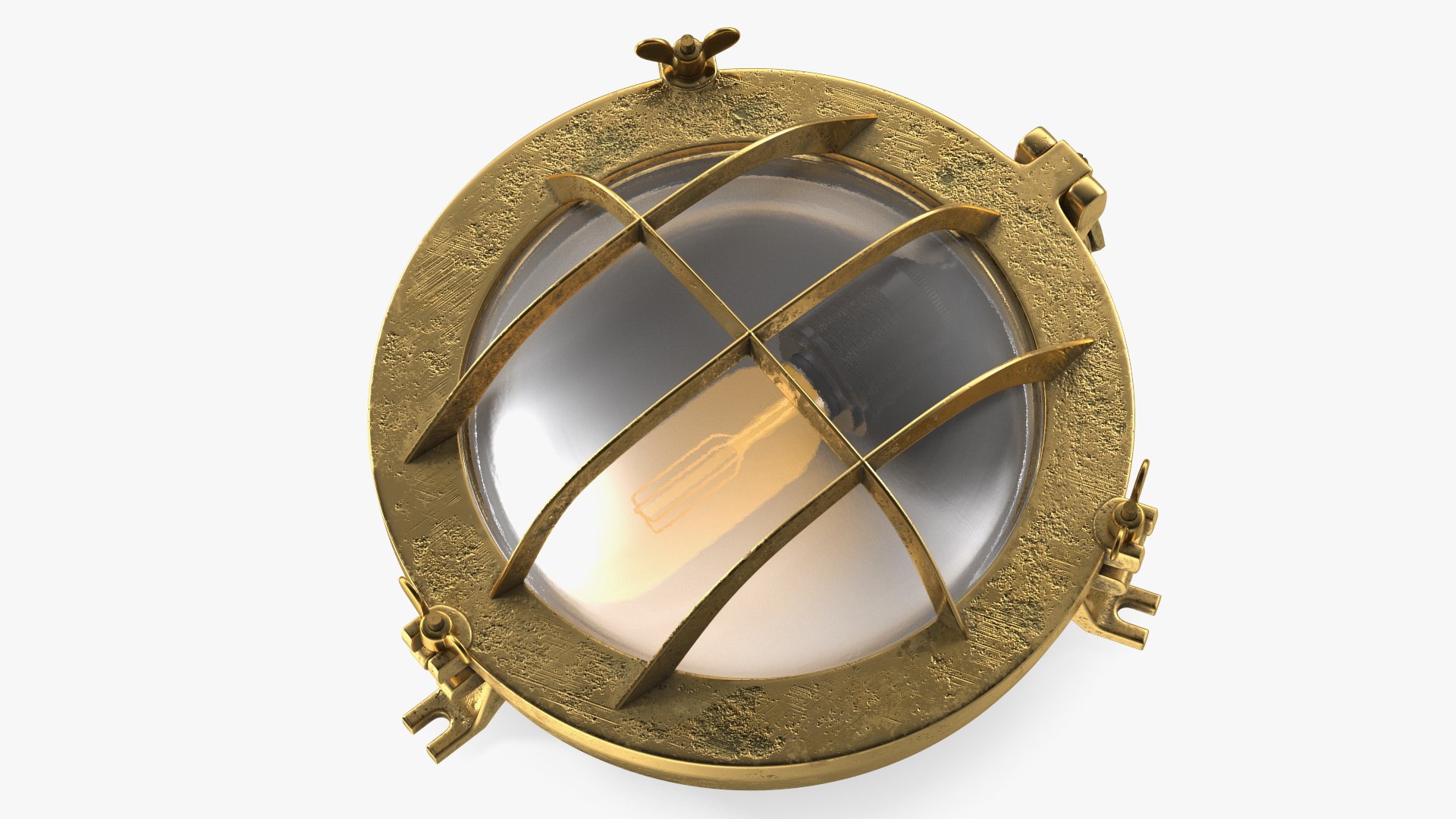 3D Bulkhead Brass Light With Clear Glass On State - TurboSquid 1980767