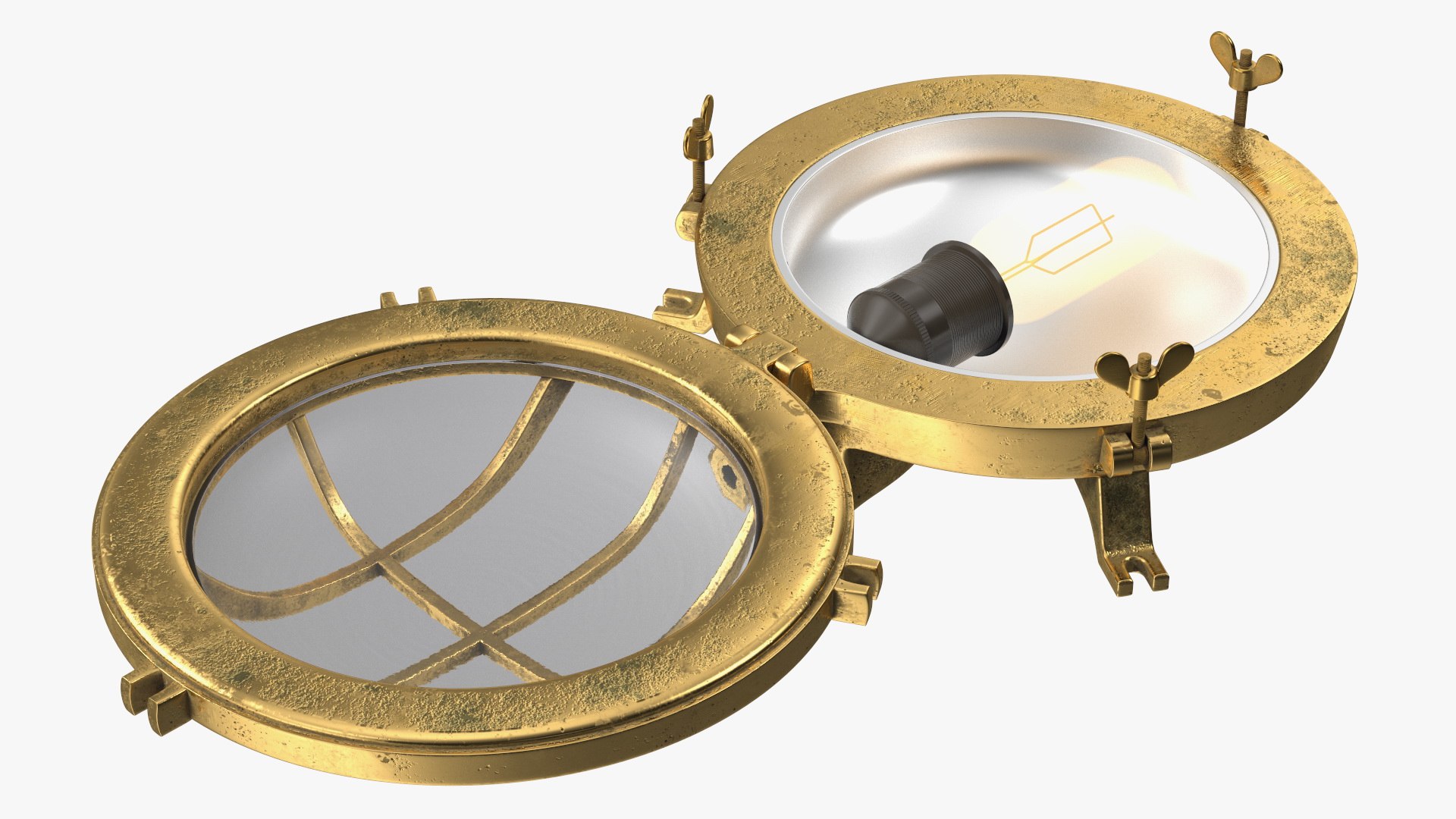3D Bulkhead Brass Light With Clear Glass On State - TurboSquid 1980767