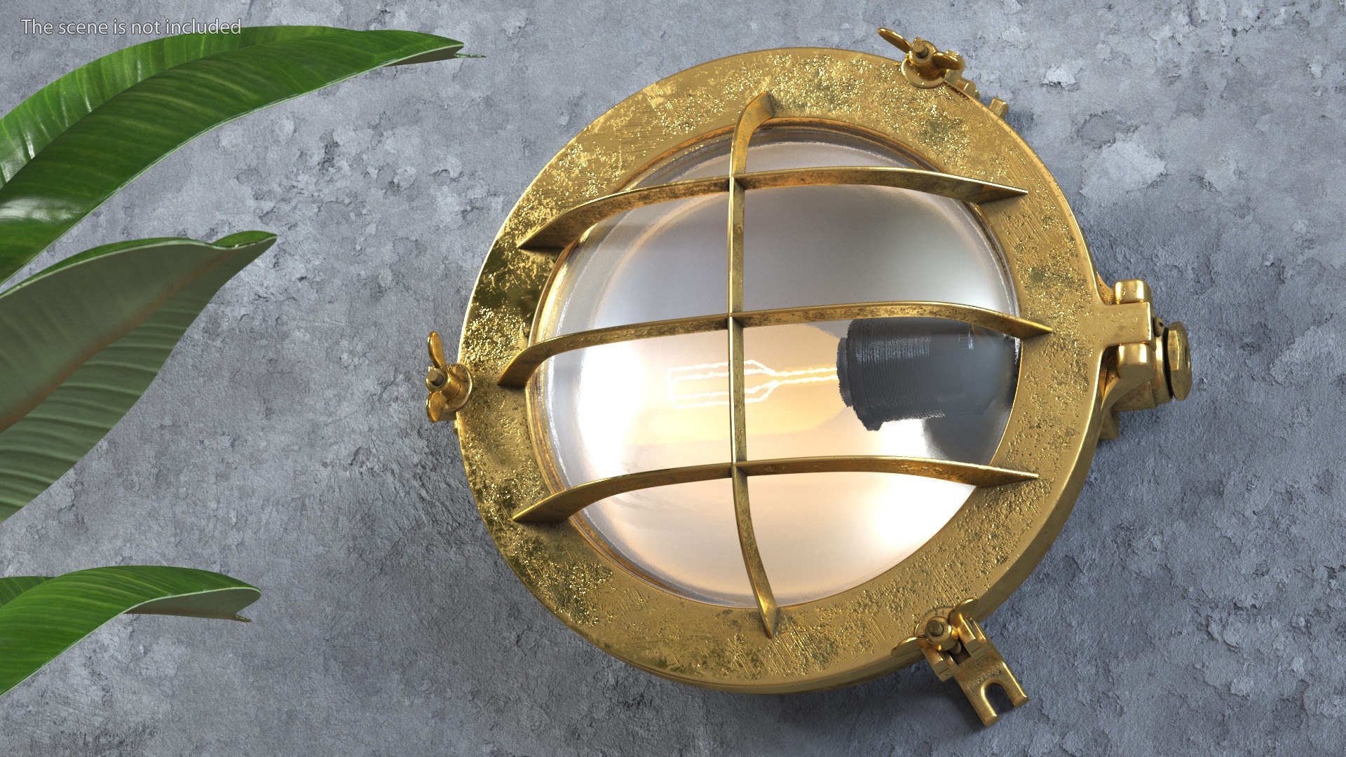 3D Bulkhead Brass Light With Clear Glass On State - TurboSquid 1980767