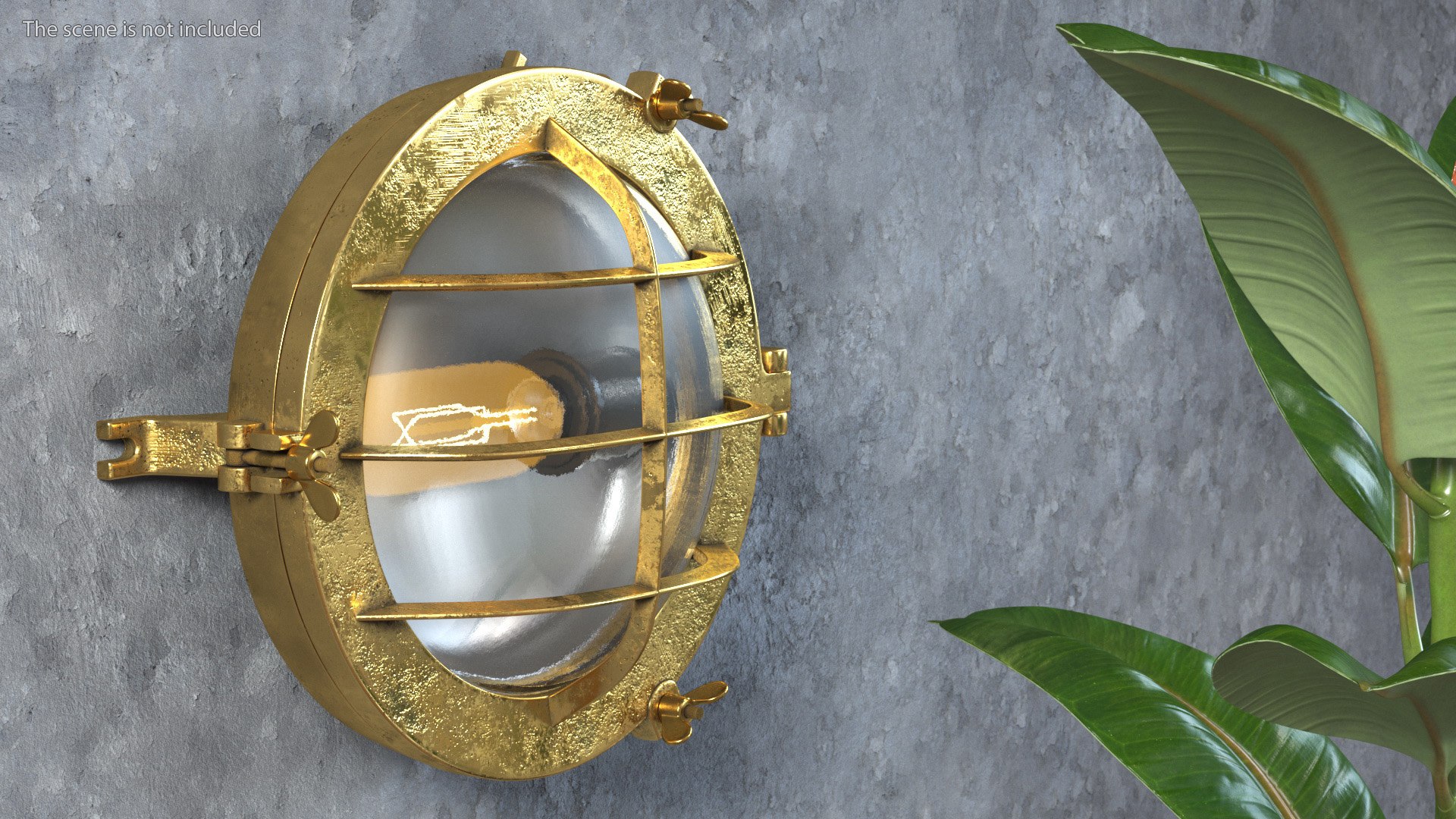 3D Bulkhead Brass Light With Clear Glass On State - TurboSquid 1980767