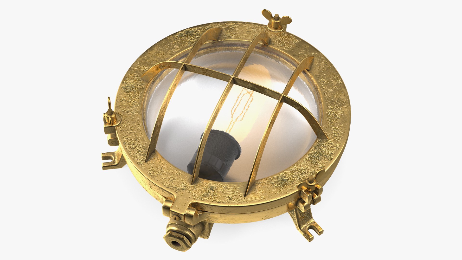 3D Bulkhead Brass Light with Clear Glass On State - TurboSquid 1980767