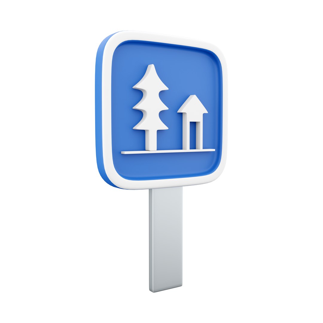 Road sign - blue white picnic table and tree with path 3D - TurboSquid ...
