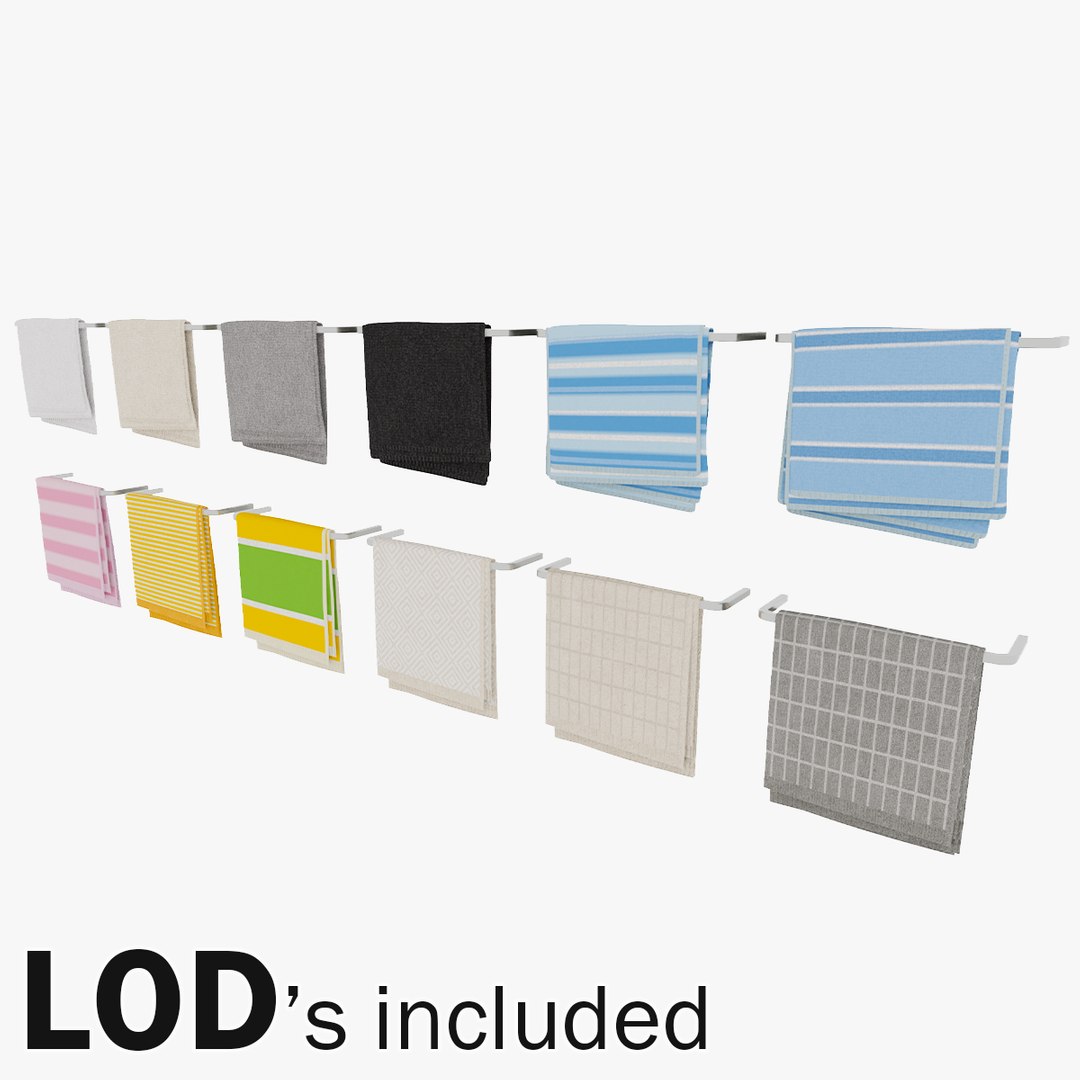 Hand Towels Hanging On A Rack LODs Model - TurboSquid 2342176