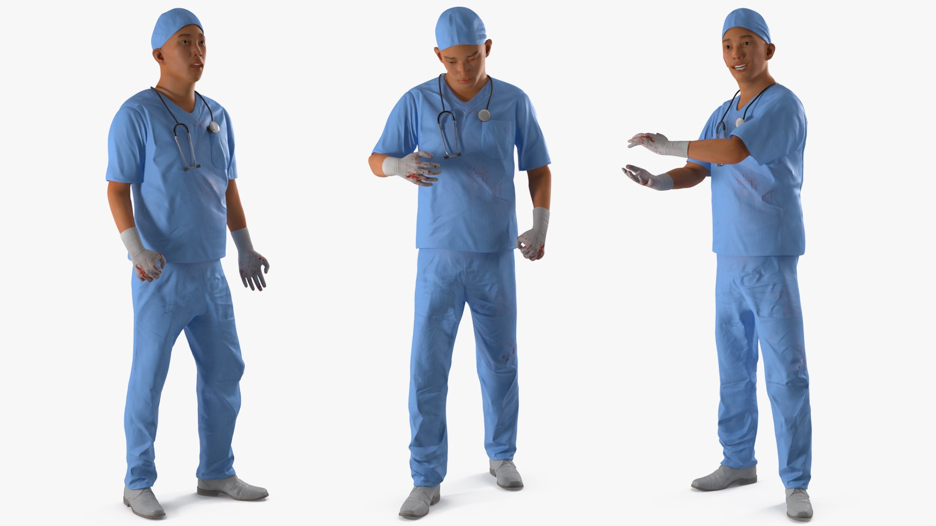 3D Young Asian Male Doctor Blood Stained Rigged For Maya - TurboSquid ...