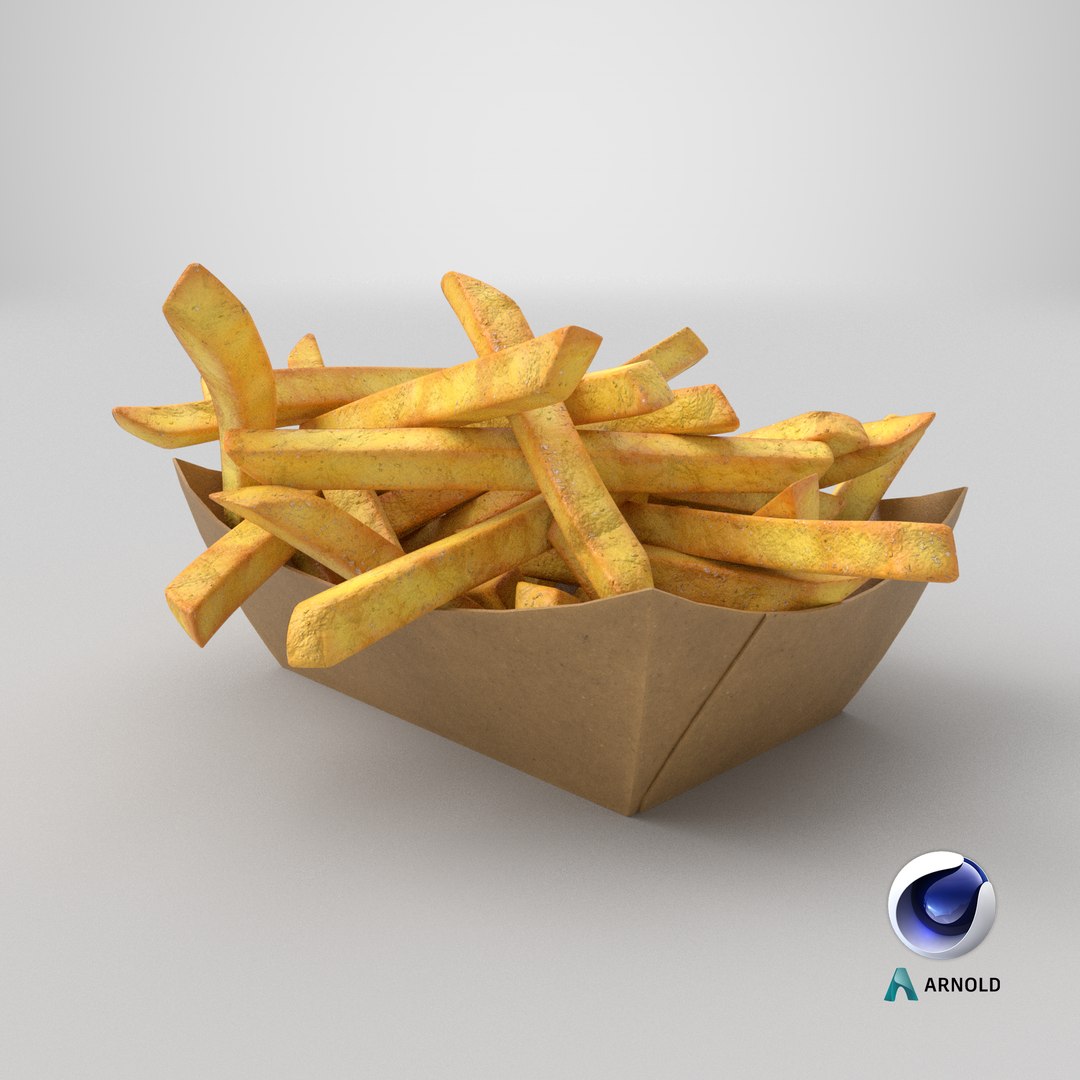 3D French Fries In Paper Tray - TurboSquid 2146235