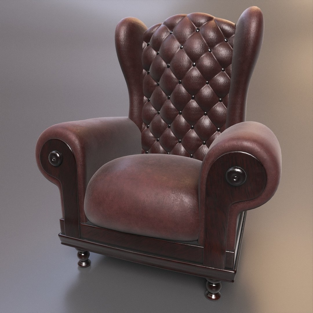3D Model Leather Fancy Vintage Arm Chair Couch - TurboSquid 2069112