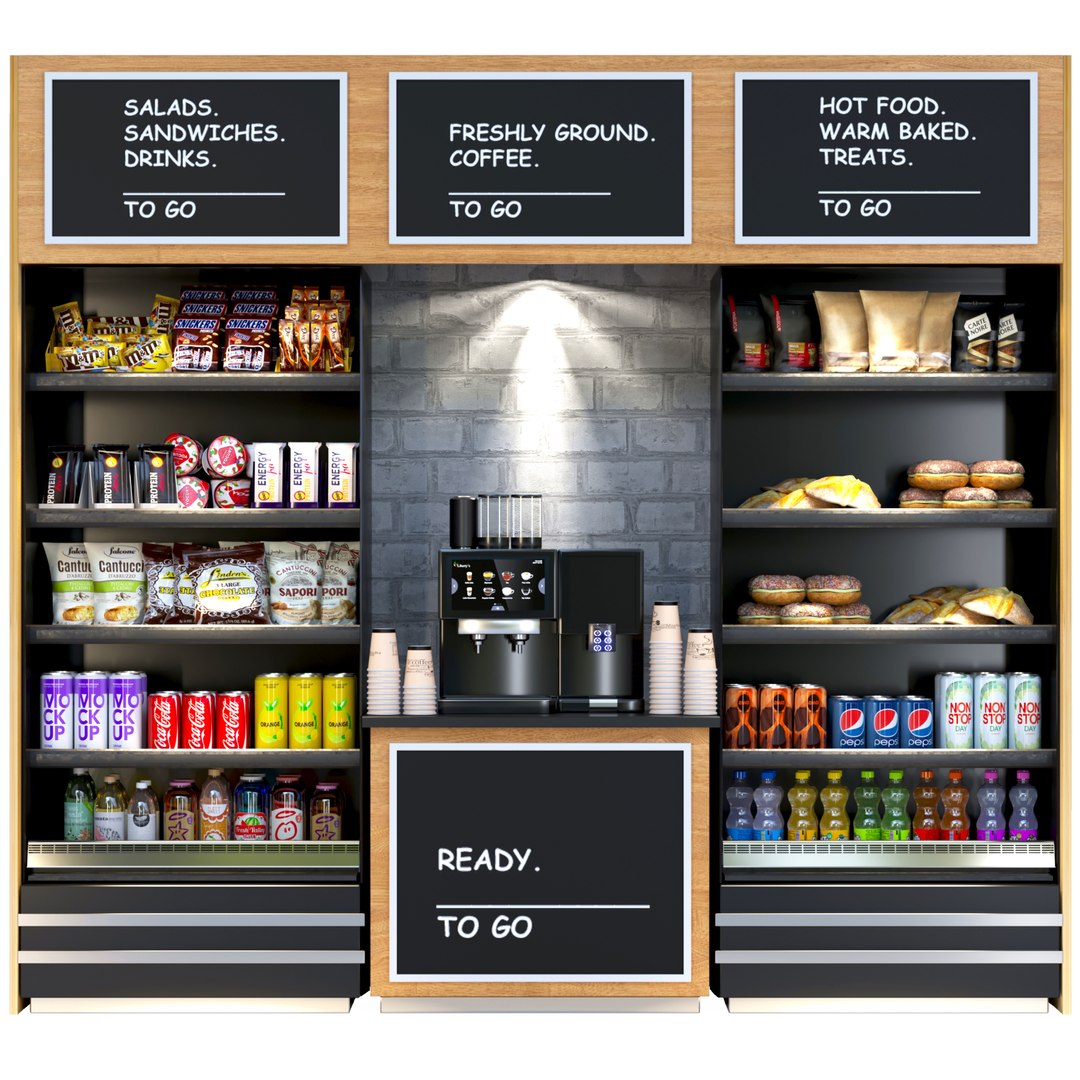 3D Showcase with groceries in a supermarket or airport - TurboSquid 1804560