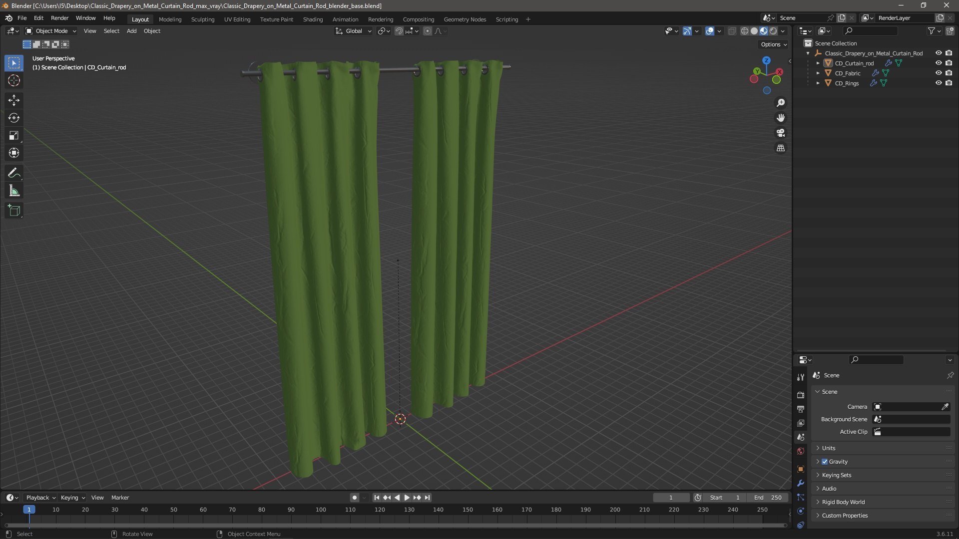 3D Classic Drapery On Metal Curtain Rod Model - TurboSquid 2315017