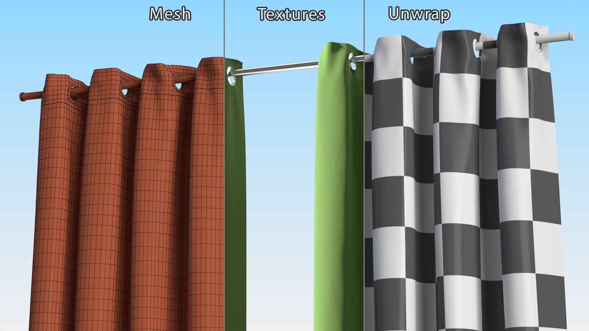 3D Classic Drapery On Metal Curtain Rod Model - TurboSquid 2315017