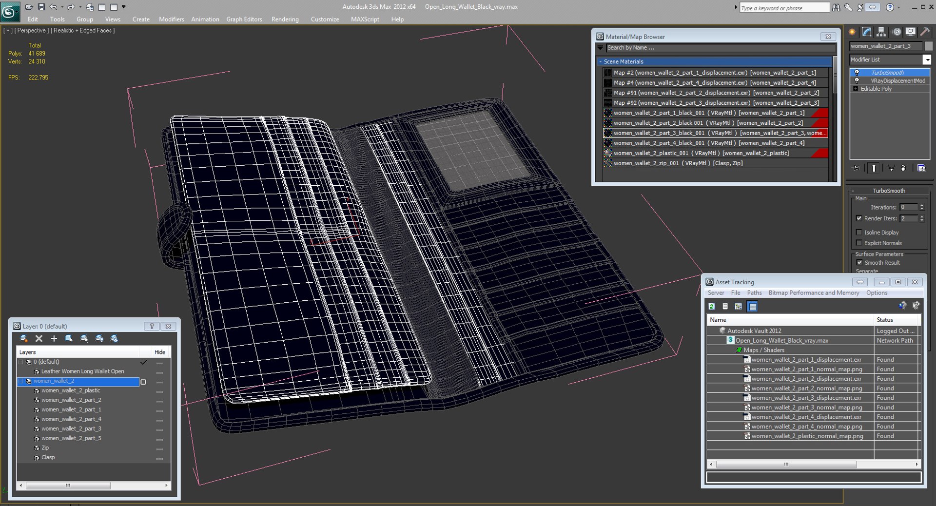 Open Long Wallet Black 3D Model - TurboSquid 1261716