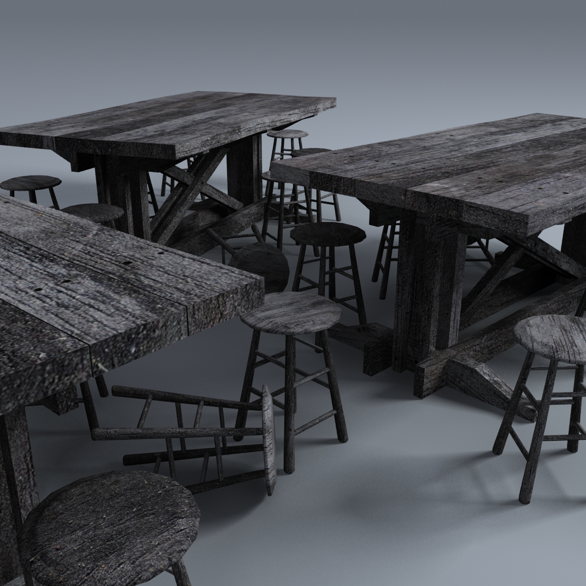 wooden table medieval tavern 3d model