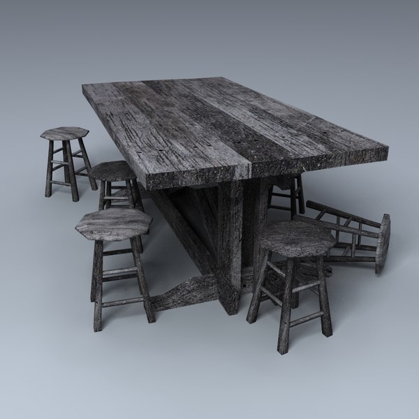 wooden table medieval tavern 3d model