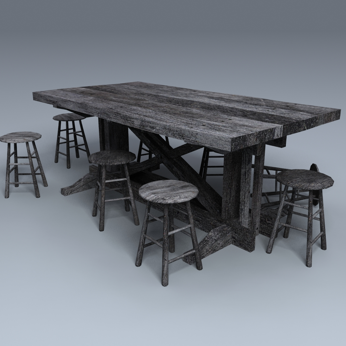 wooden table medieval tavern 3d model