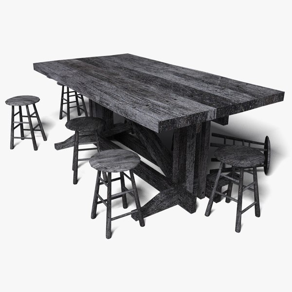 wooden table medieval tavern 3d model
