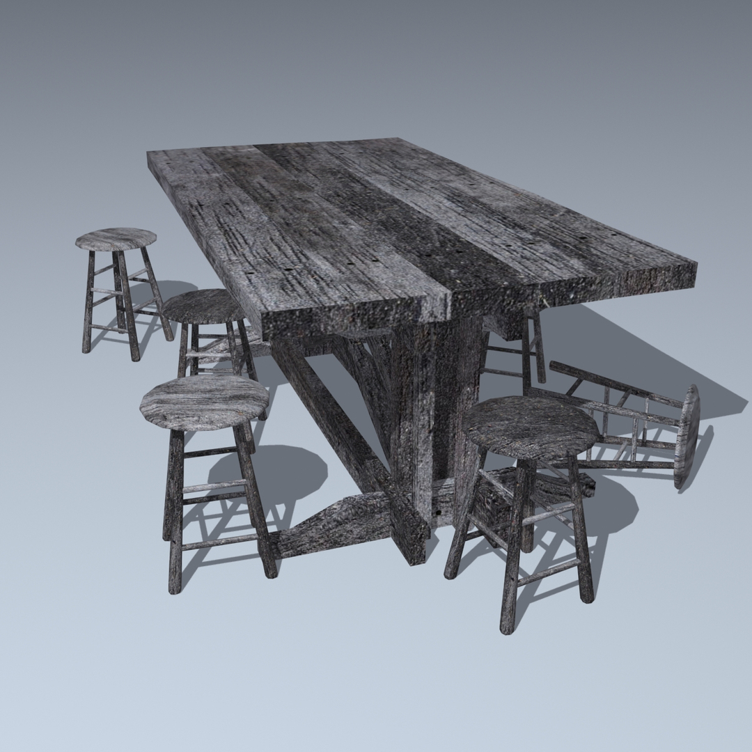 wooden table medieval tavern 3d model