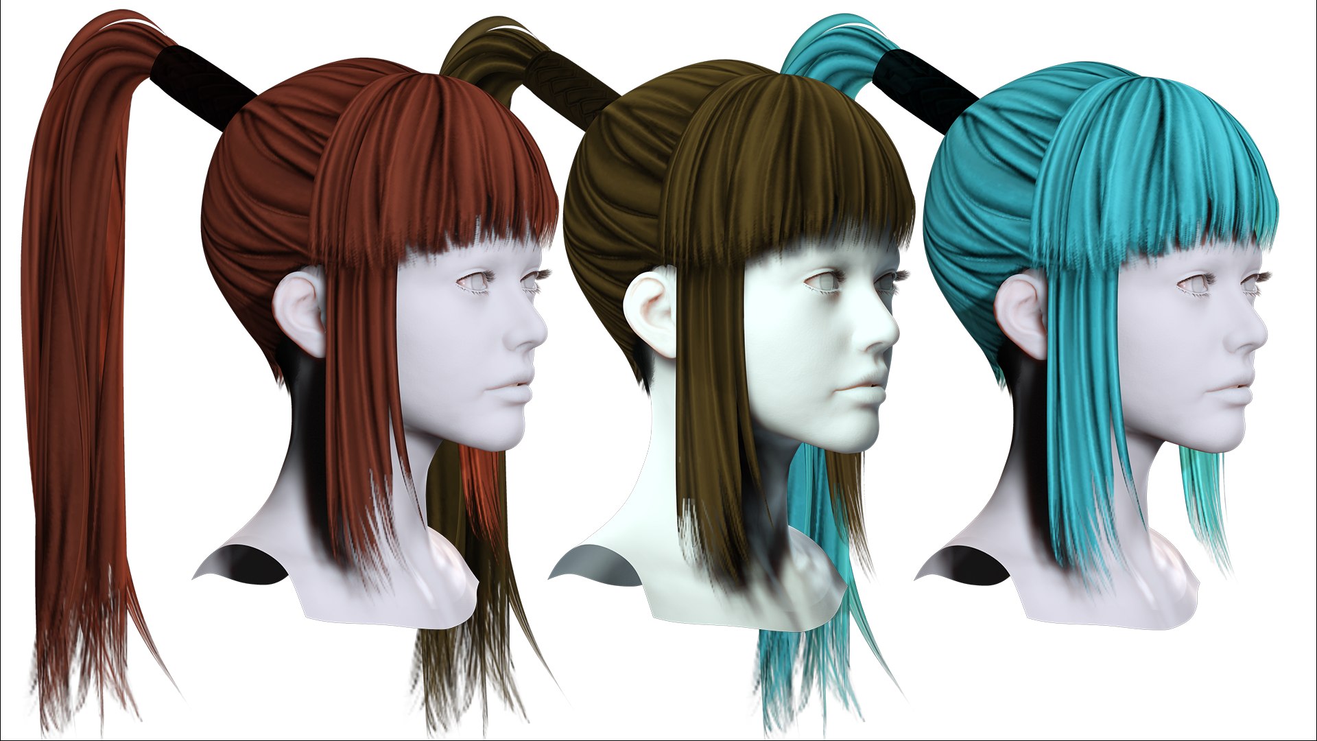 Female Ponytail Hair -Samurai Style Model - TurboSquid 2226334