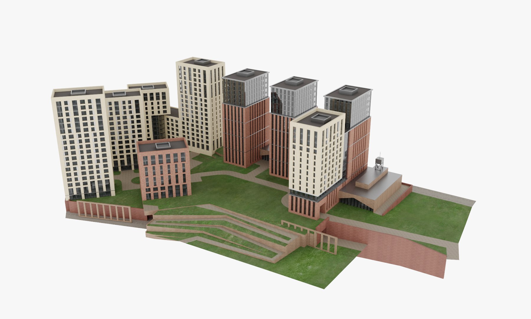 Architecture Brick Residential Complex Model - TurboSquid 1366179