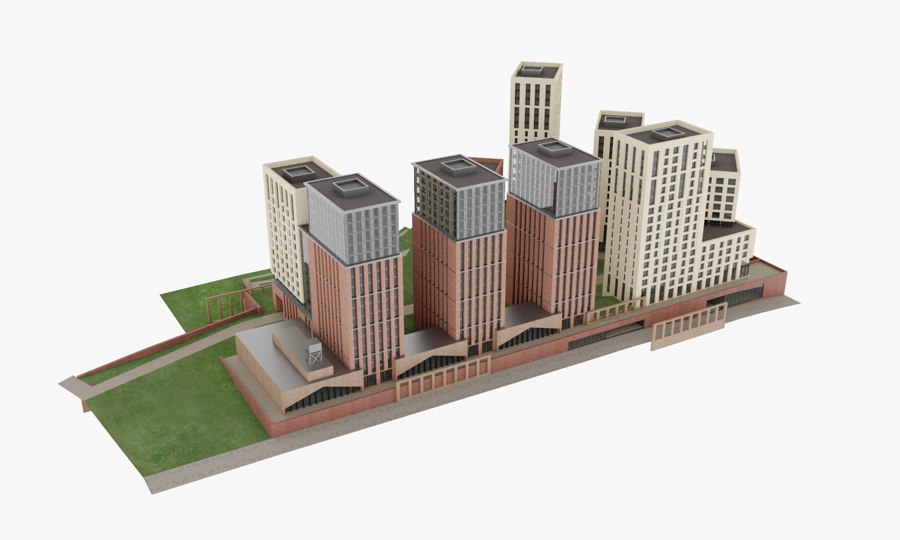 Architecture Brick Residential Complex Model - TurboSquid 1366179