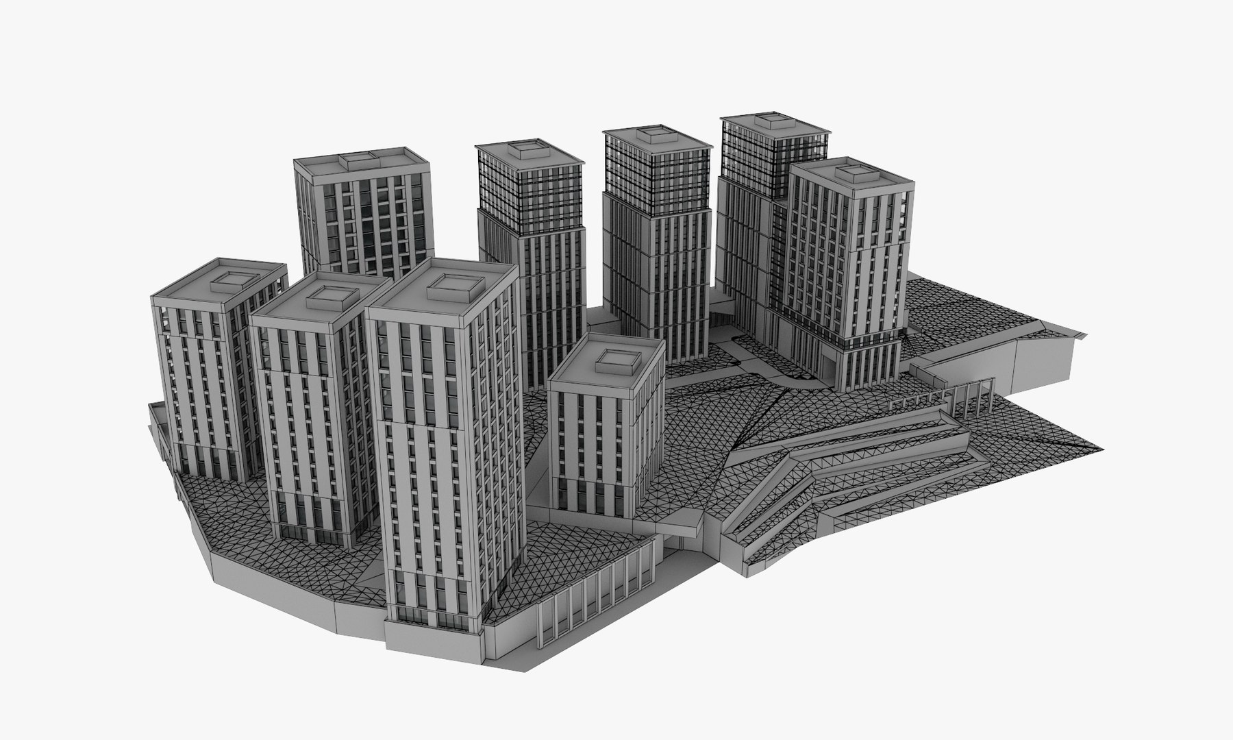Architecture Brick Residential Complex Model - TurboSquid 1366179