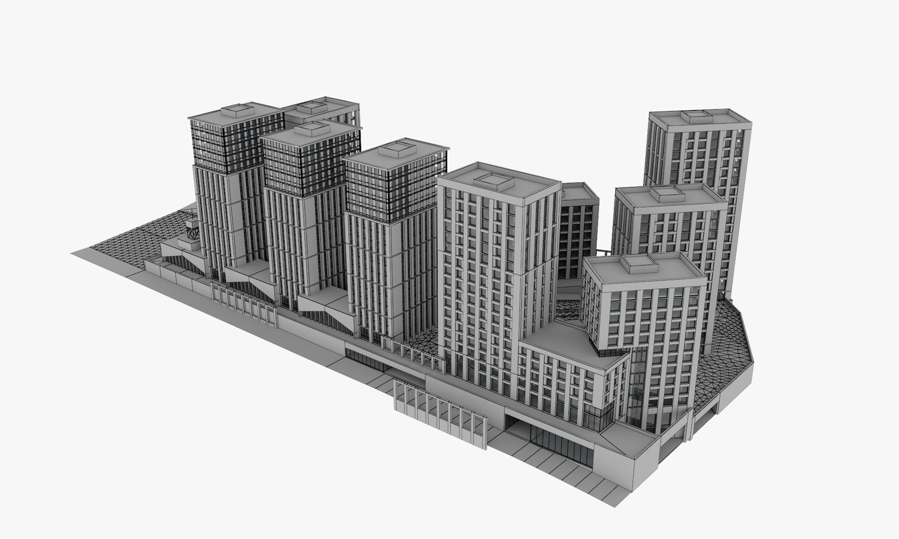 Architecture Brick Residential Complex Model - TurboSquid 1366179