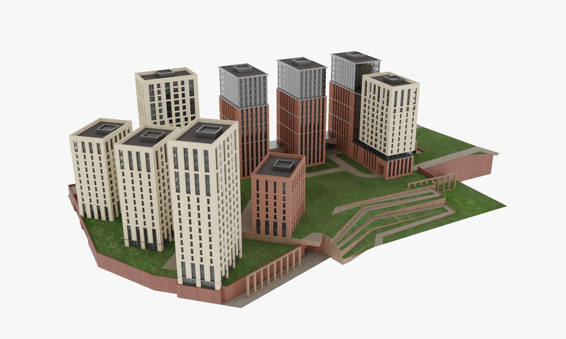 Architecture Brick Residential Complex Model - TurboSquid 1366179